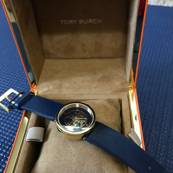 Tory Burch | Accessories | Tory Burch Blue And Gold Lether Watch | Poshmark